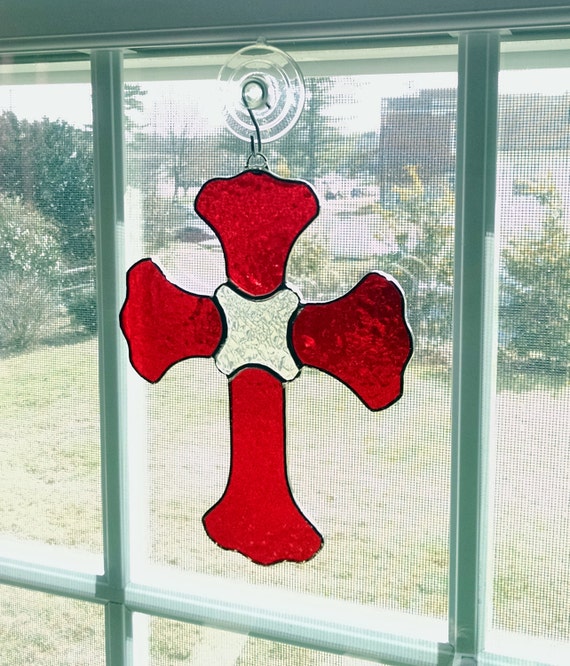 Stained Glass Cross Suncatcher Cross by StainedGlassYourWay