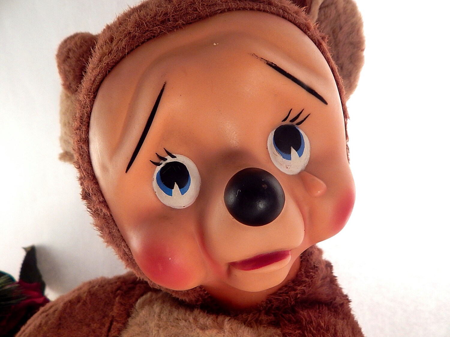 Pouty Teddy Bear Rubber Face Plush Stuffed Animal Vintage