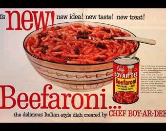 Items similar to 1950s CHEF BOYARDEE Canned Spaghetti Ad Vintage Food ...