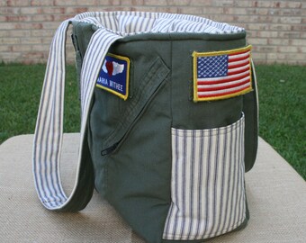 Custom flight suit diaper bags and purses by OurDelightfulChild