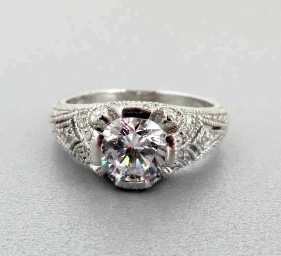 Vintage CZ Engagement Ring SETA Sterling Silver Ring Bridal