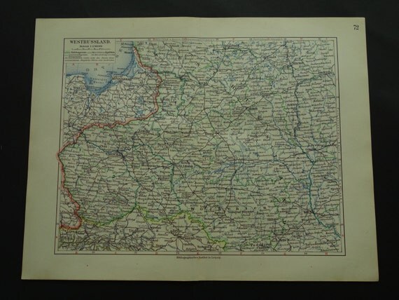 1913 antique map of Russia Poland beautiful by VintageOldMaps