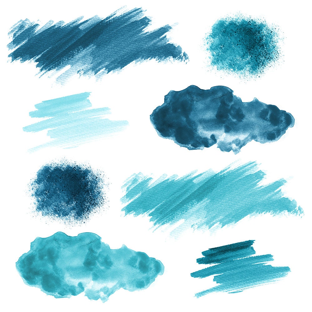 16 Blue Watercolor Splotches Splatters and Brush Strokes