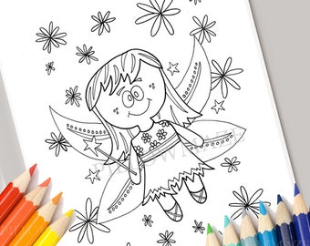 Unique fairy coloring page related items | Etsy