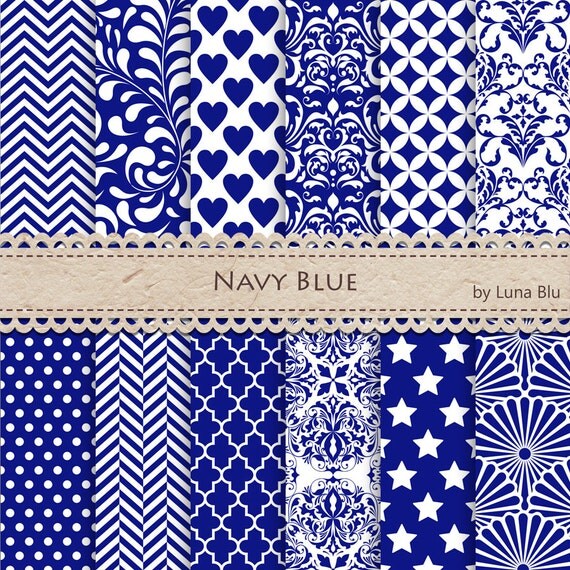 Navy Digital Paper: Navy Blue Patterns by Lunabludesign on Etsy