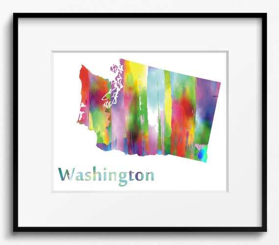 Washington State Map Watercolor Art Print 107