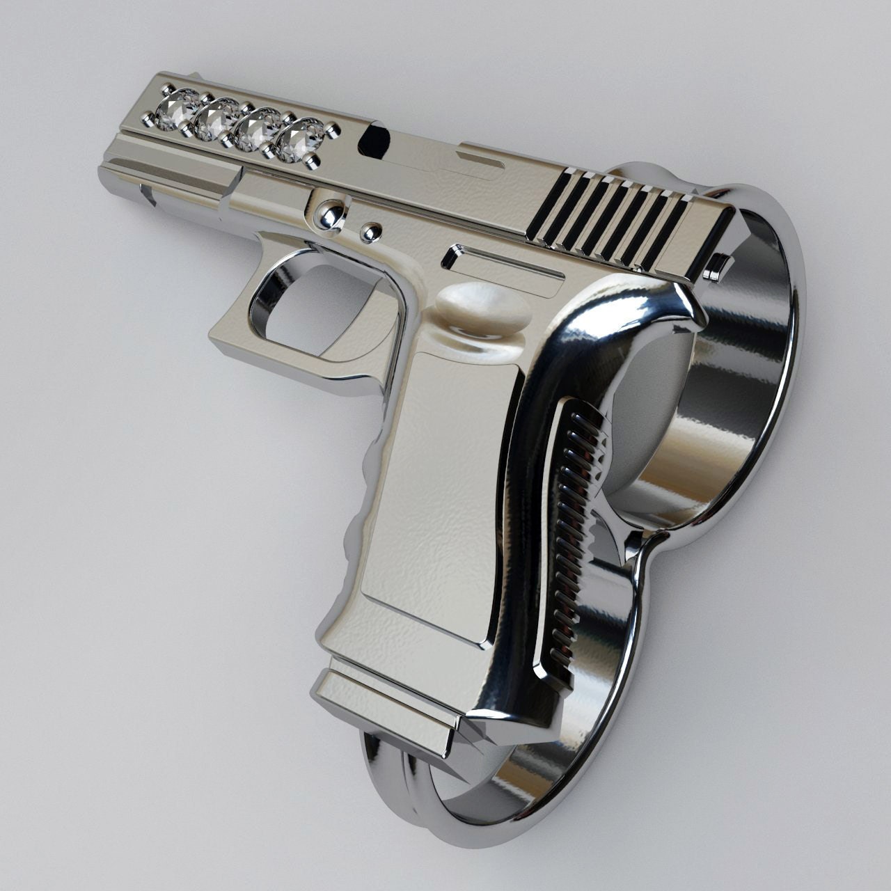 2 Finger Gun Ring 92.5 Solid Sterling Silver