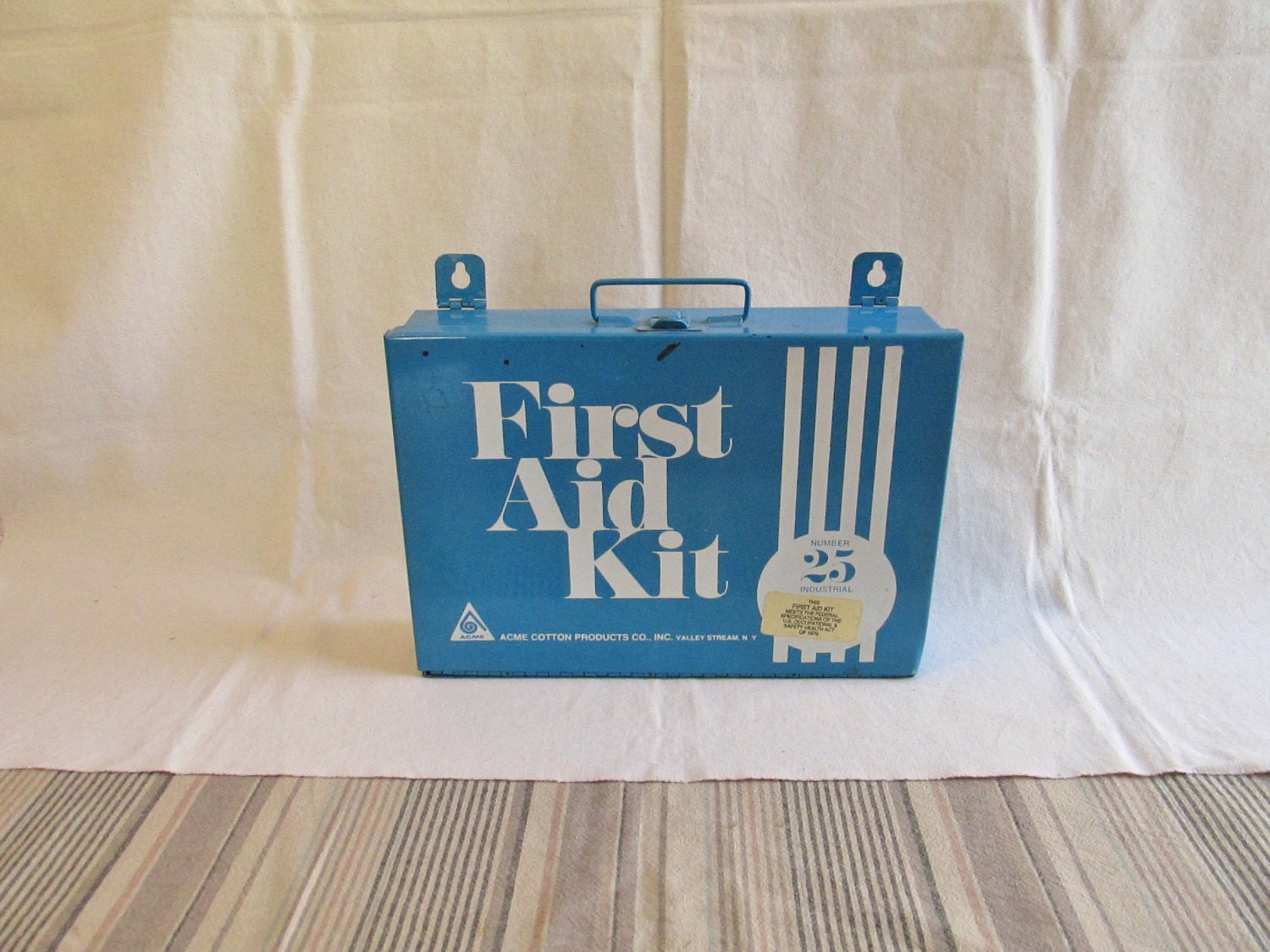 Fabulous Vintage 1970 Blue Metal FIRST AID KIT Filled with Original ...