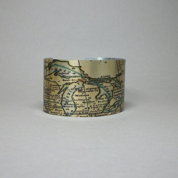 Great Lakes Map Cuff Bracelet Superior Huron Erie Ontario