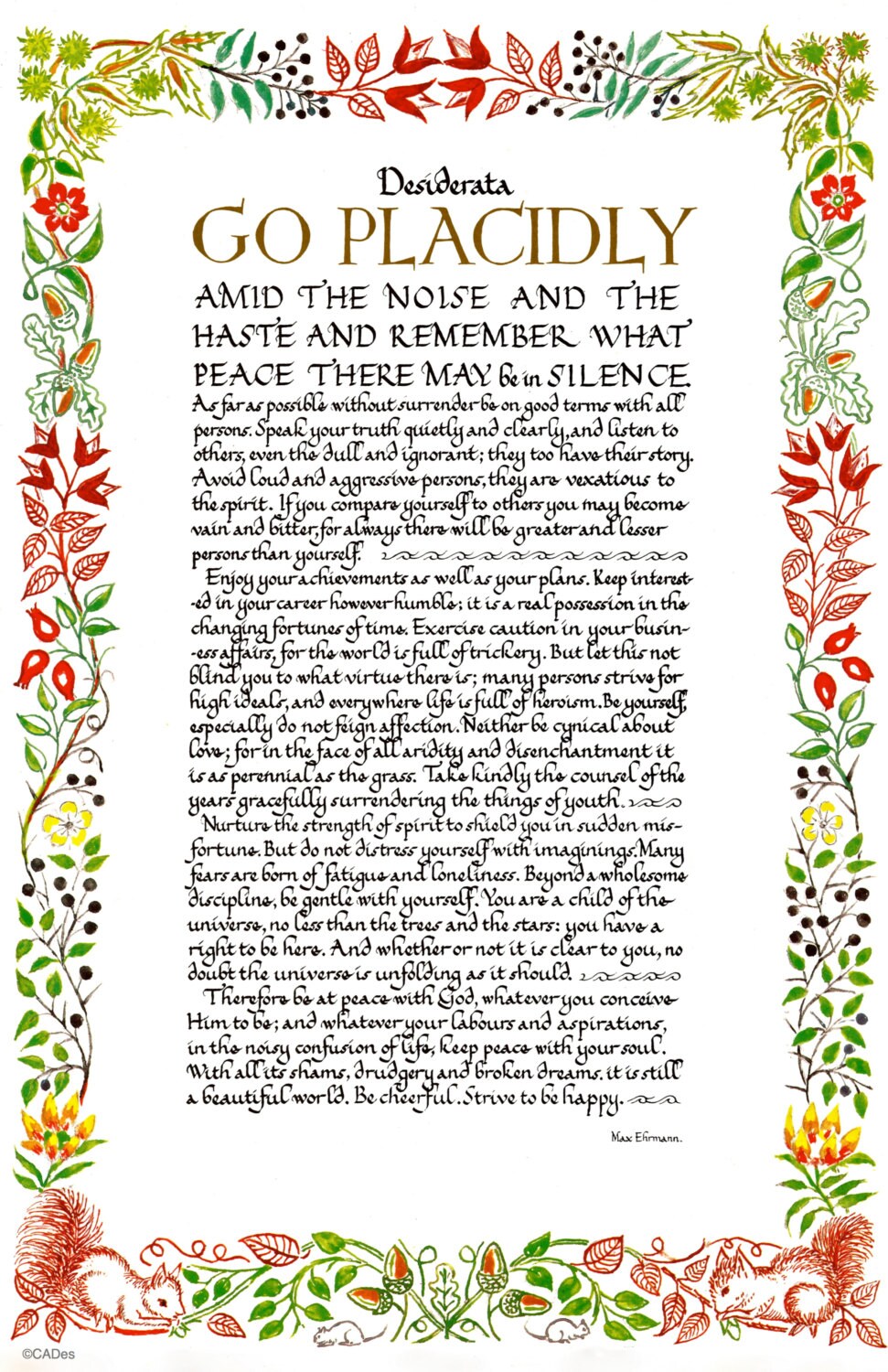 Desiderata Poem 11 X 17 Poster WILD FLOWER Design 28x43