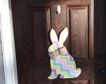 Items similar to Large Wooden Easter Bunny Door Hanger Decor Art Hand ...