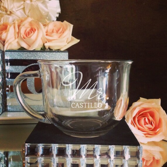 2x Personalized Clear Glass Coffee Mugs By Thoughtsengraved