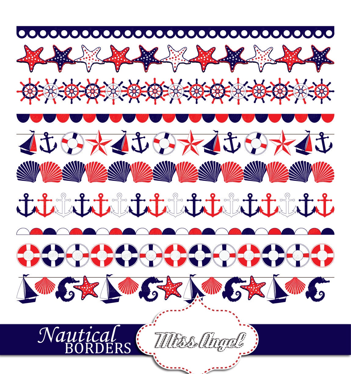Nautical Borders Clipart Nautical Clipart Digital Bunting