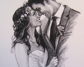 Personalized Drawing art Boyfriend gift Kiss portrait charcoal