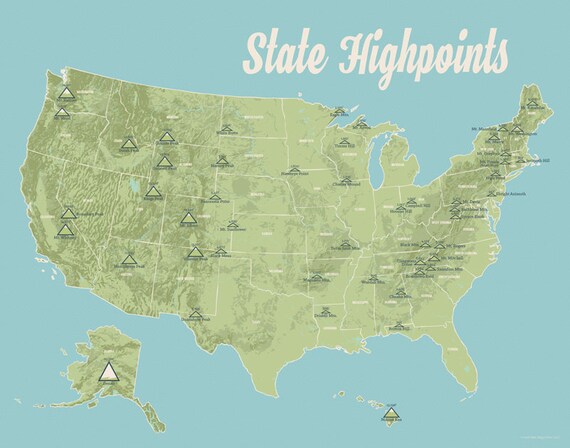 State High Points Map 11x14 Print
