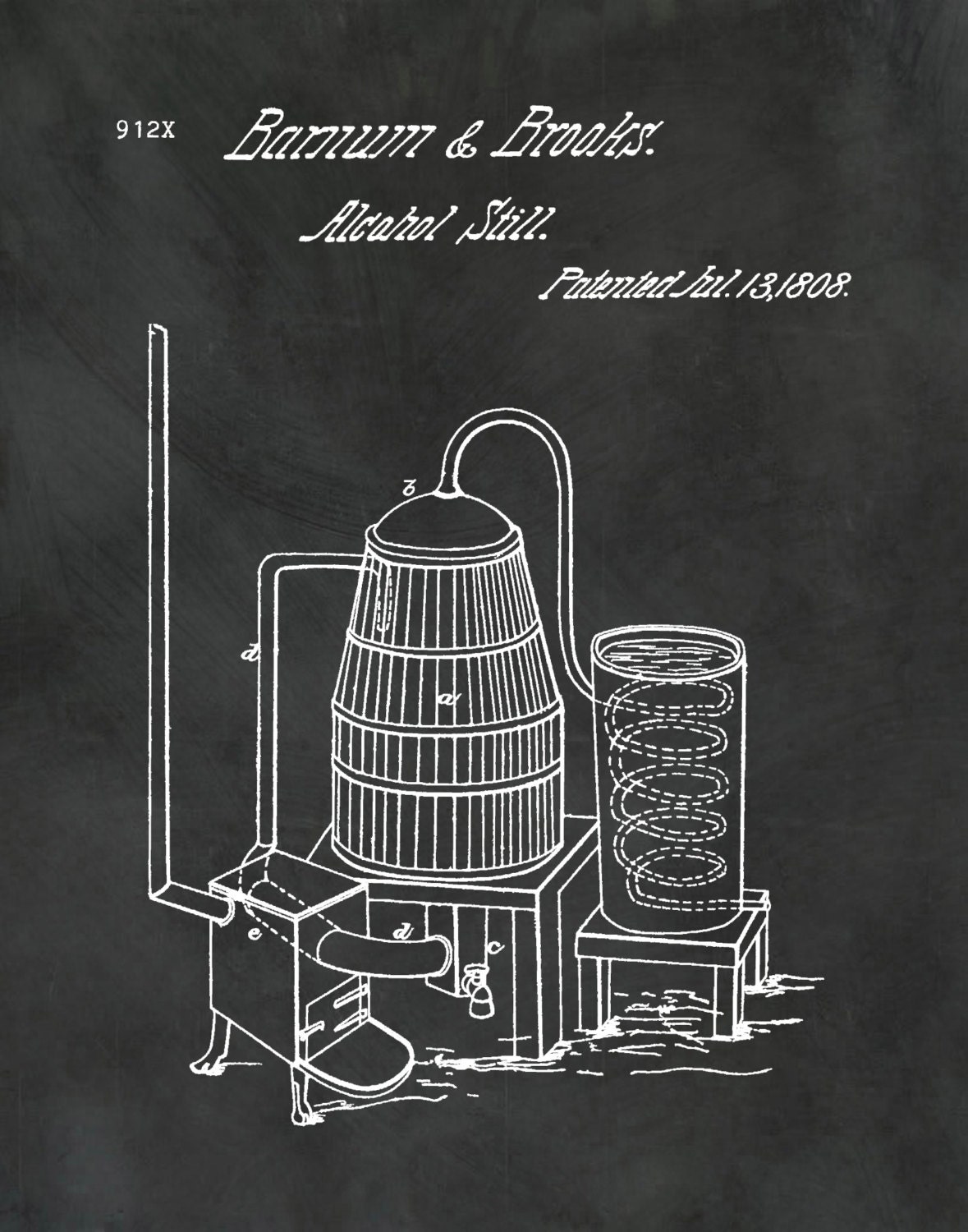 Patent 1808 Alcohol Still - Art Print Poster - Moonshine Still ...
