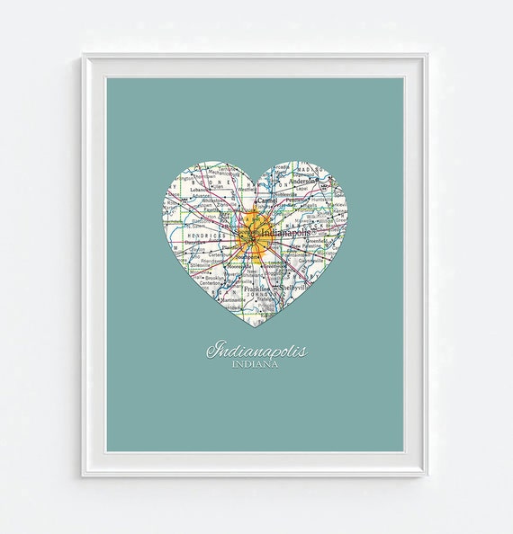 Indianapolis Indiana Heart Vintage Map ART PRINTIndianapolis