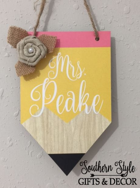 Personalized Hanging Pencil Teacher Gift with Name & Classroom