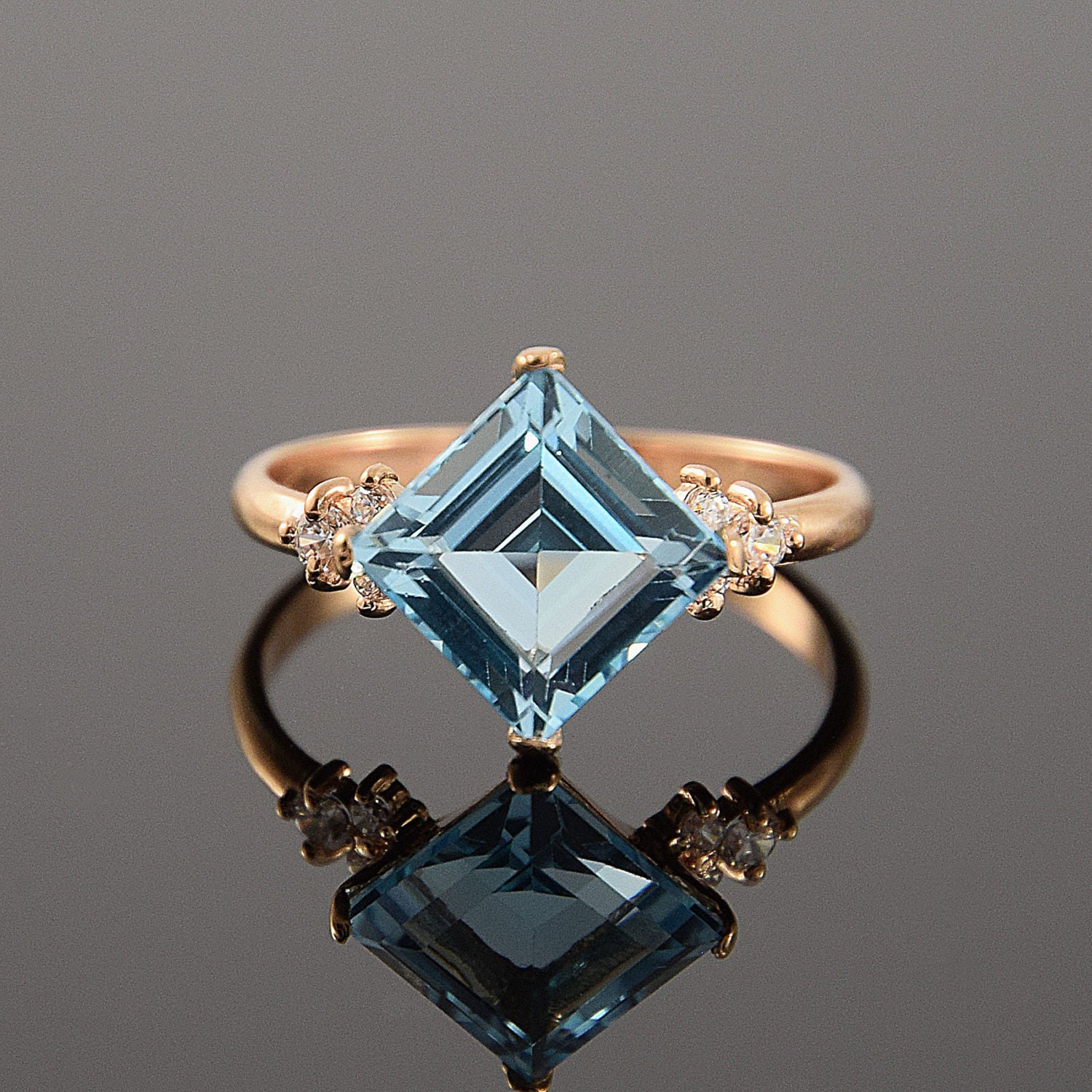 Topaz ring Blue topaz ring Art deco ring Topaz ring gold