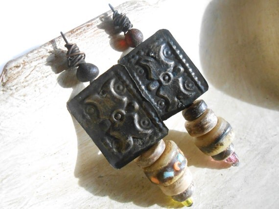 Items similar to Tribal earrings, kuchi parts, mala beads, coconut ...