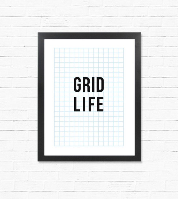 Grid Life Digital Print Blue Square Grid Poster