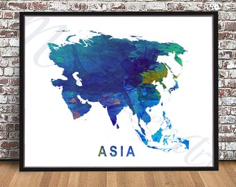Vintage Southeast Asia map watercolor styled PRINT Asia