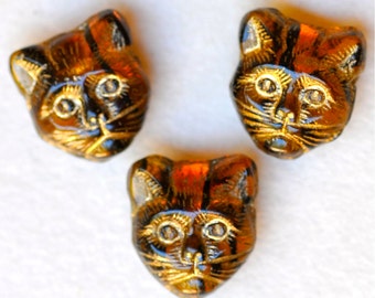 11mm Cat Bead Czech Glass Cat Beads Cat's Head Bead