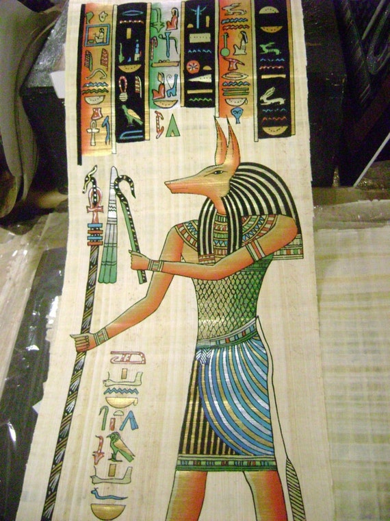 Unique L Signed Painted Papyrus GOD ANUBIS 23'' X