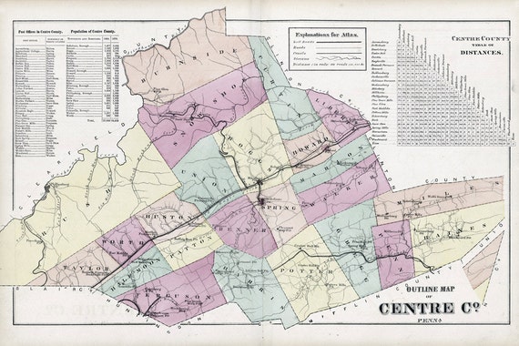 1874 Map of Centre County Pennsylvania