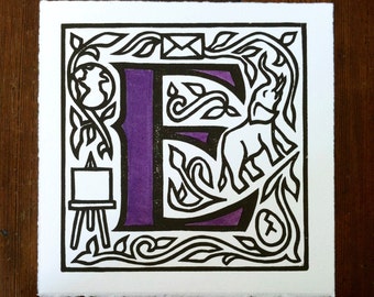 Monogram linocut | Etsy