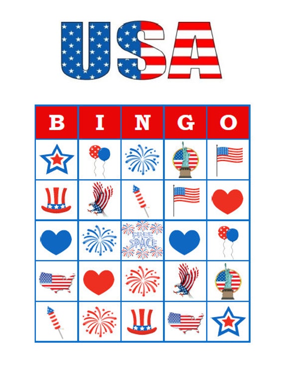 USA Bingo 30 Printable Patriotic Fourth of July Olympics Party