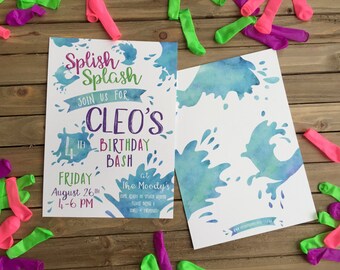 Splish Splash Birthday Bash Invitation Package. Personalized