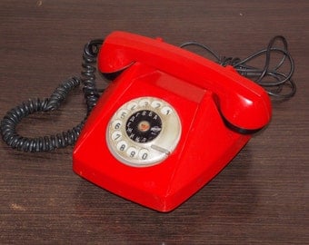 Red rotary phone | Etsy