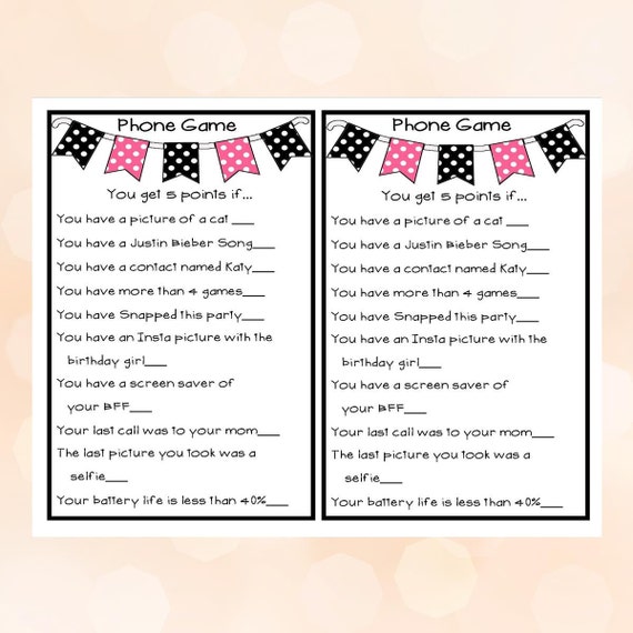 Sweet Sixteen Party Game Teenage Party Cell Phone Game