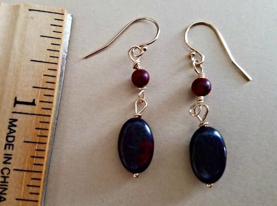 Red Jasper Gemstone Dangle Earrings 14k Gold Filled