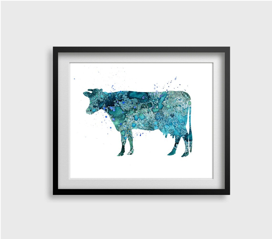 Cow Art Print Cow Printable Digital Cow Turquoise Cow by QPrints