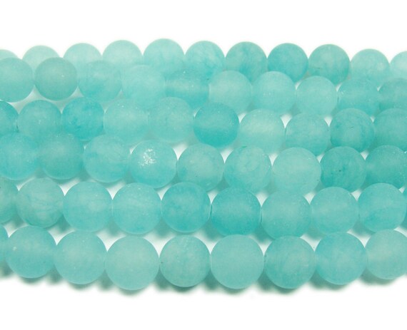 Light Blue Jade Matte Round Gemstone Beads