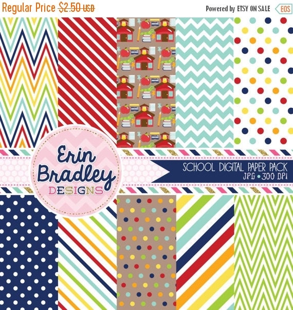 SALE School Digital Paper Pack Collection by ErinBradleyDesigns