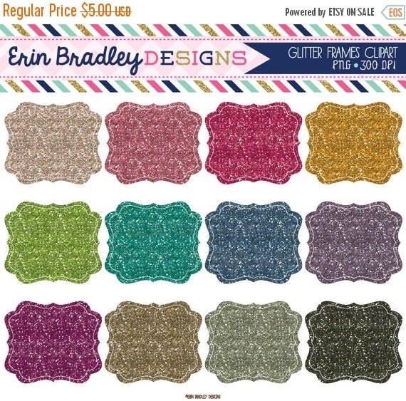 60% OFF SALE Glitter Clipart Frames Personal by ErinBradleyDesigns