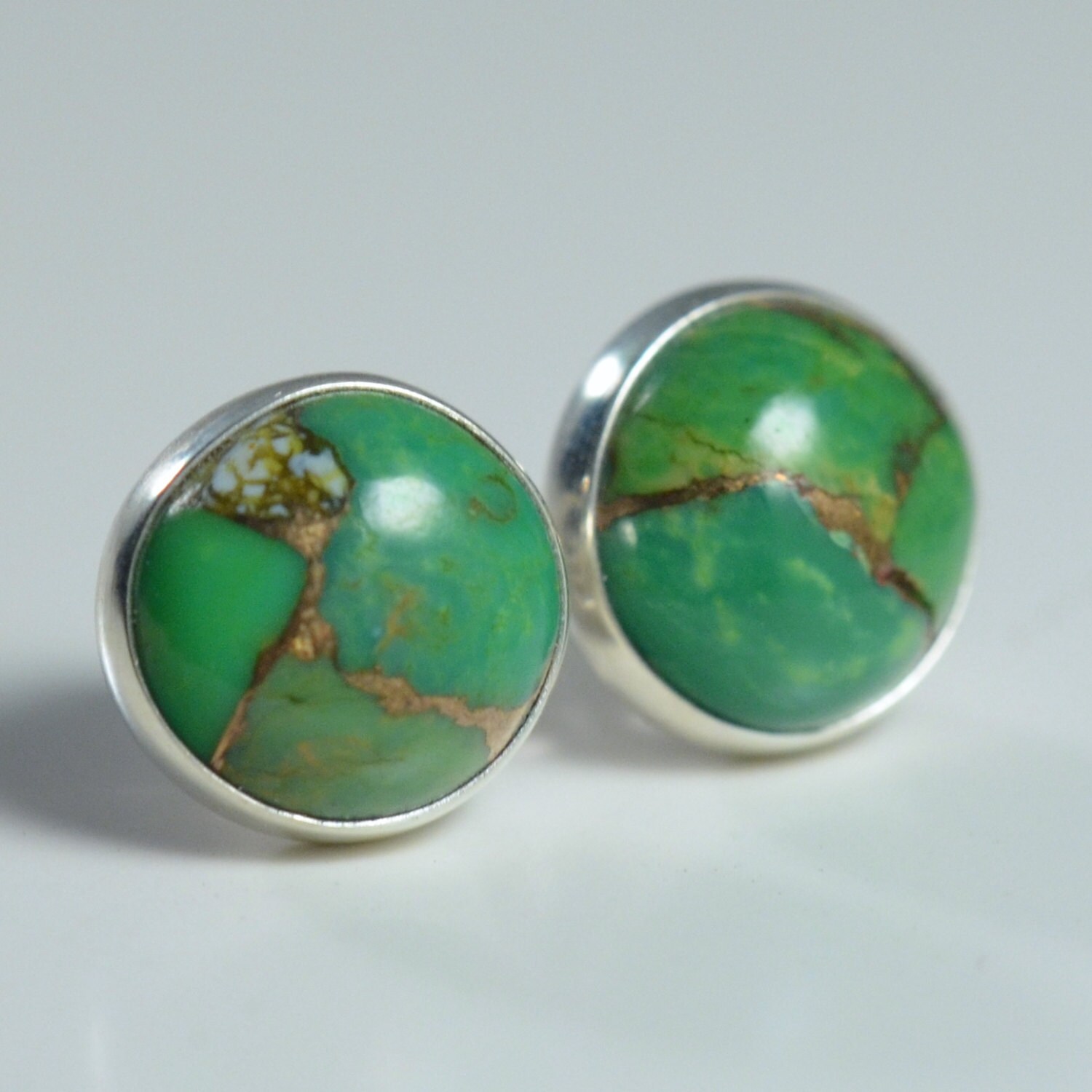green mojave turquoise 8mm with copper sterling silver stud