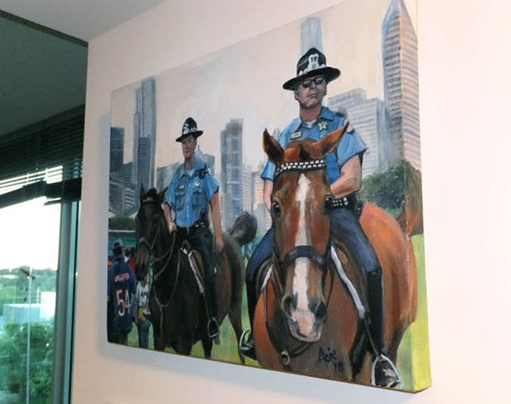 Chicago Mounted Police Original Oil Painting 20x16