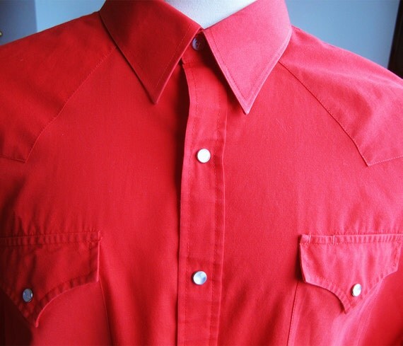 Red Cowboy Shirt Vintage Men's Western Shirt Size Tall