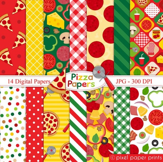 Pizza Papers Digital paper set Pizza Party