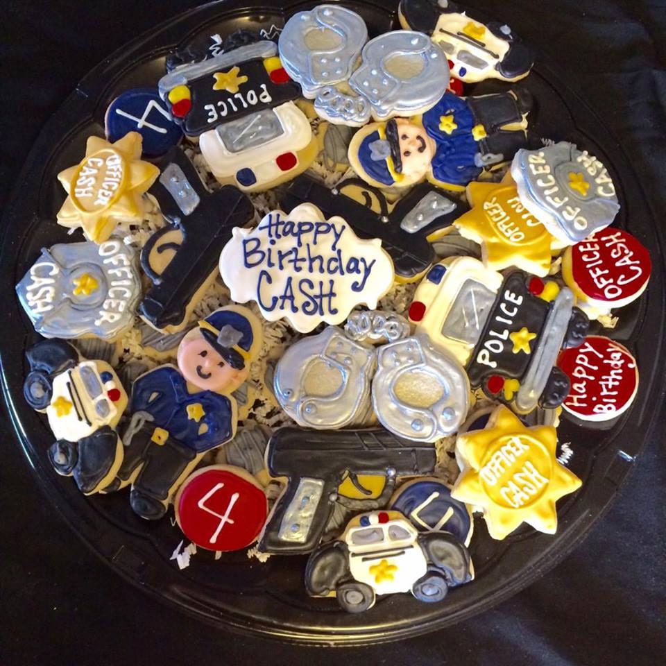 Police themed Birthday Cookies for a Tray 53 cookies total
