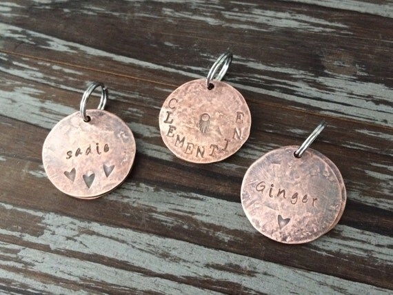 Rustic Copper Dog Tag 1 Round Pet ID or Nametag