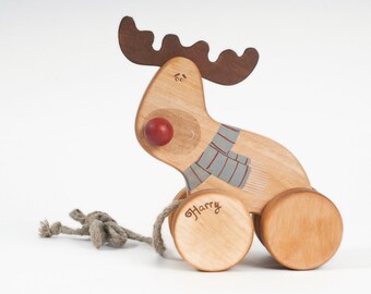Personalized Wooden Toy Red Dog eco-friendly pull by FriendlyToys