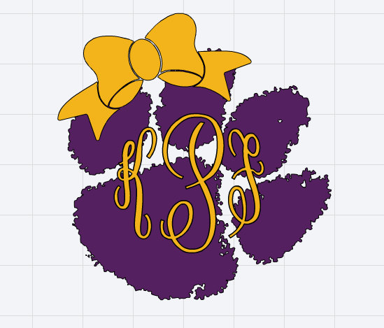 Monogrammed LSU Tigers Paw Print with Bow Decal