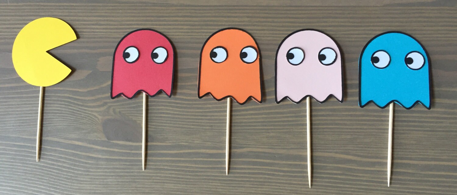 Pacman Cupcake Toppers Arcade Party Decor by CelebrationBee