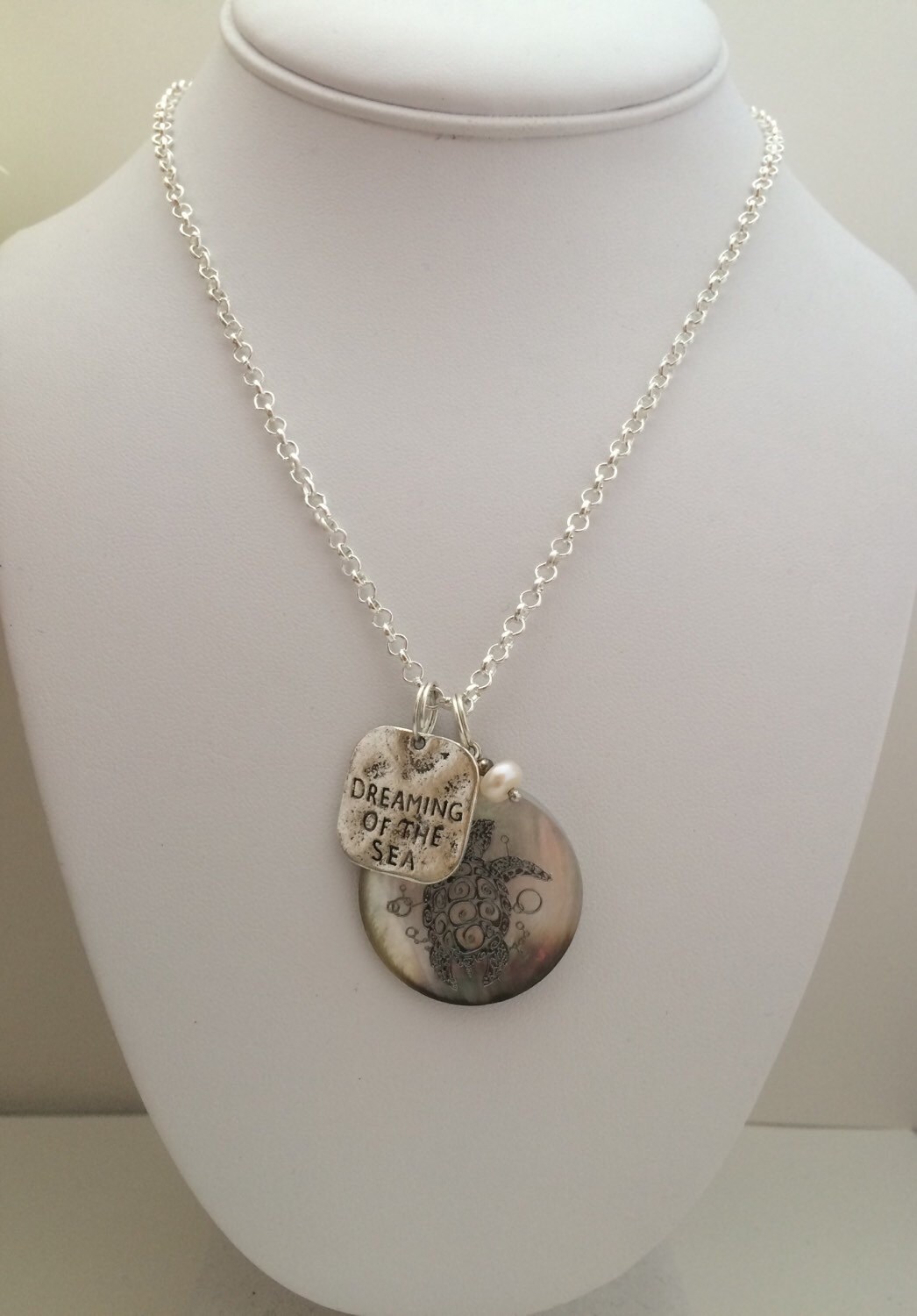 Sea Turtle Silver Foil Abalone Shell Pendant Necklace