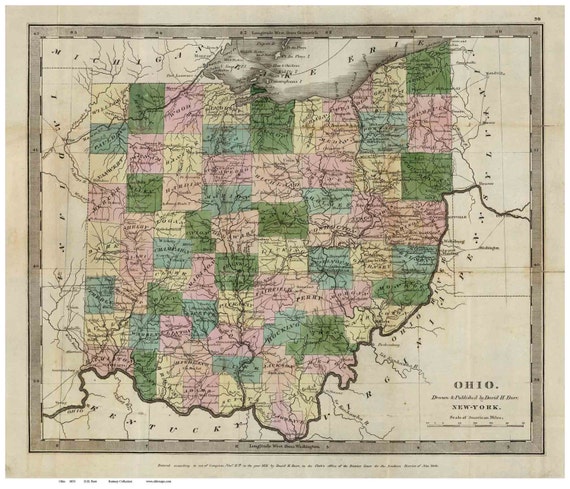 Ohio 1831 State Map by Burr Reprint